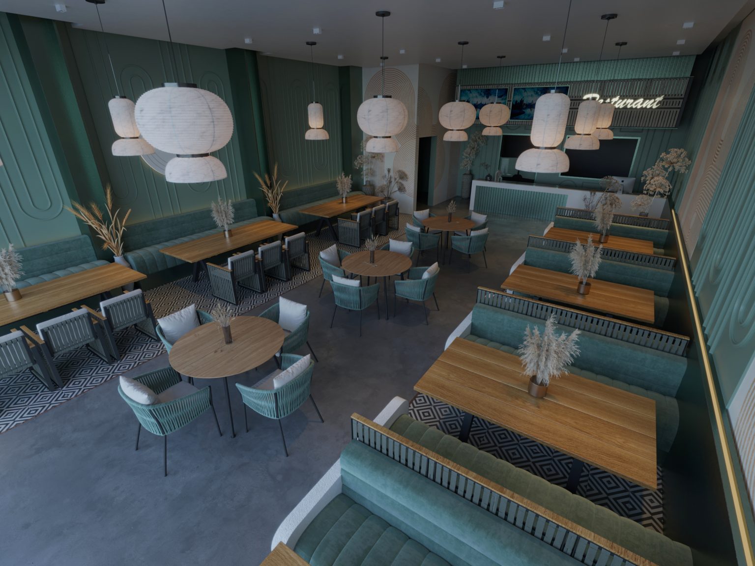 RESTURANT DESIGN IN TURQUOISE | HRarchZ Architecture Studio
